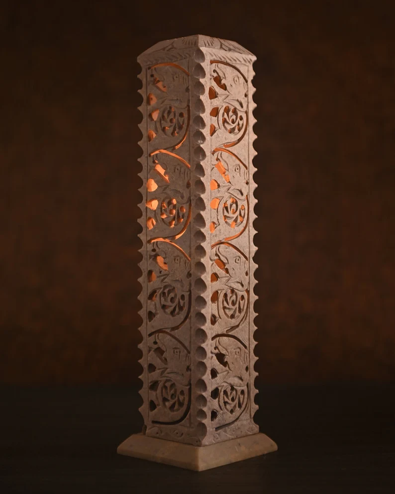 Stone pillar candle holder in vareous motifs – SARAKALI